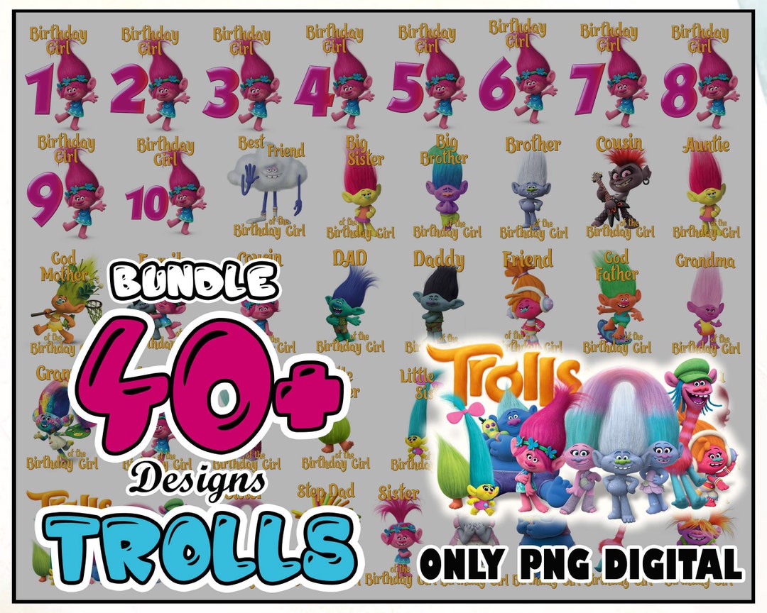 Trolls PNG Bundle, Trolls PNG Digital Papers, Trolls Characters PNG ...