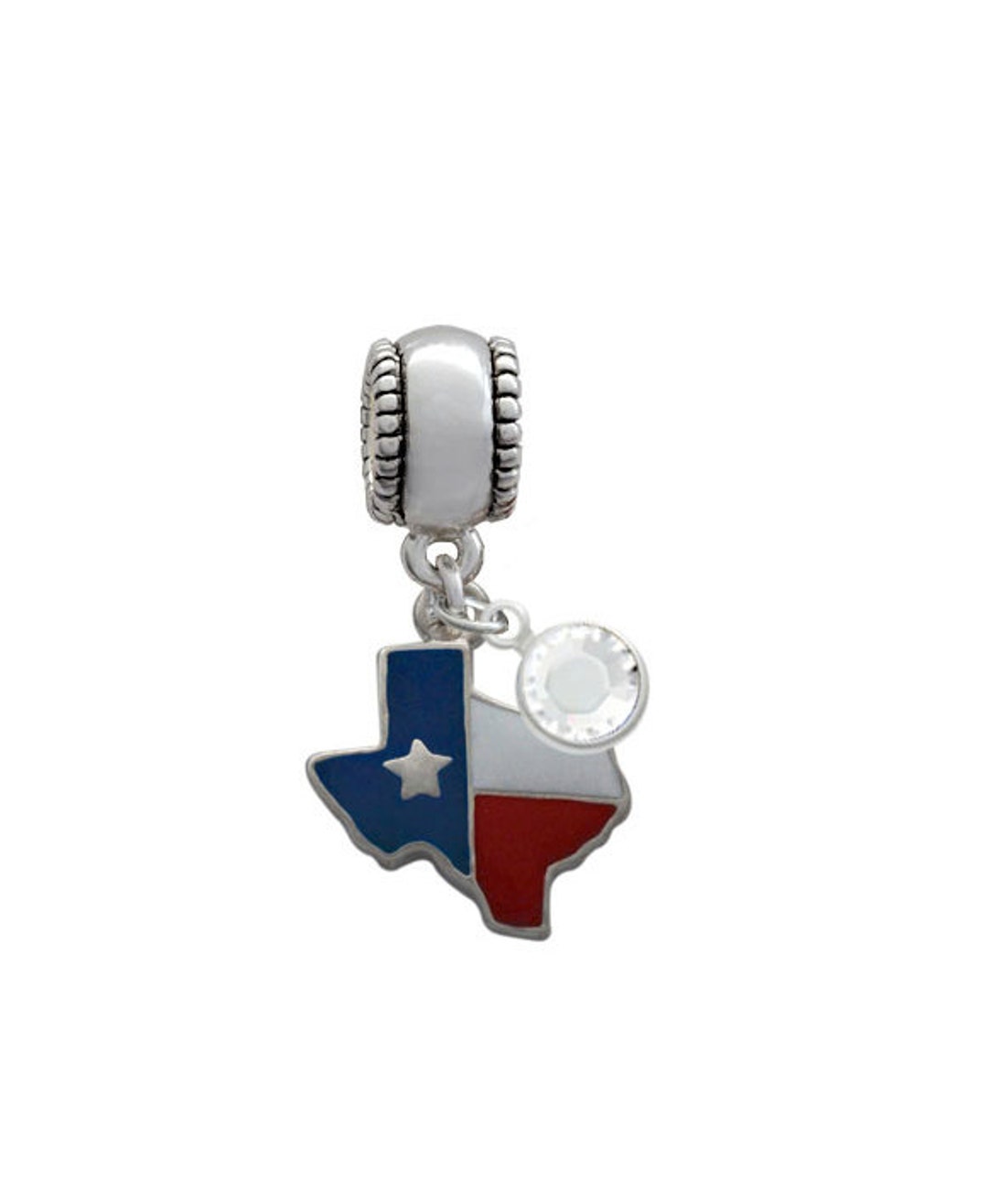 Enamel Lone Star Texas Charm Bead With Crystal Dangle - Silver Plated ...