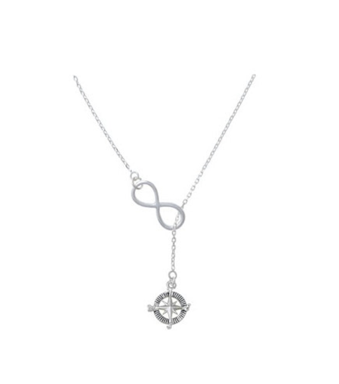 Sale-compass Necklace - Silver Plated Antiqued Compass Charm Infinity ...