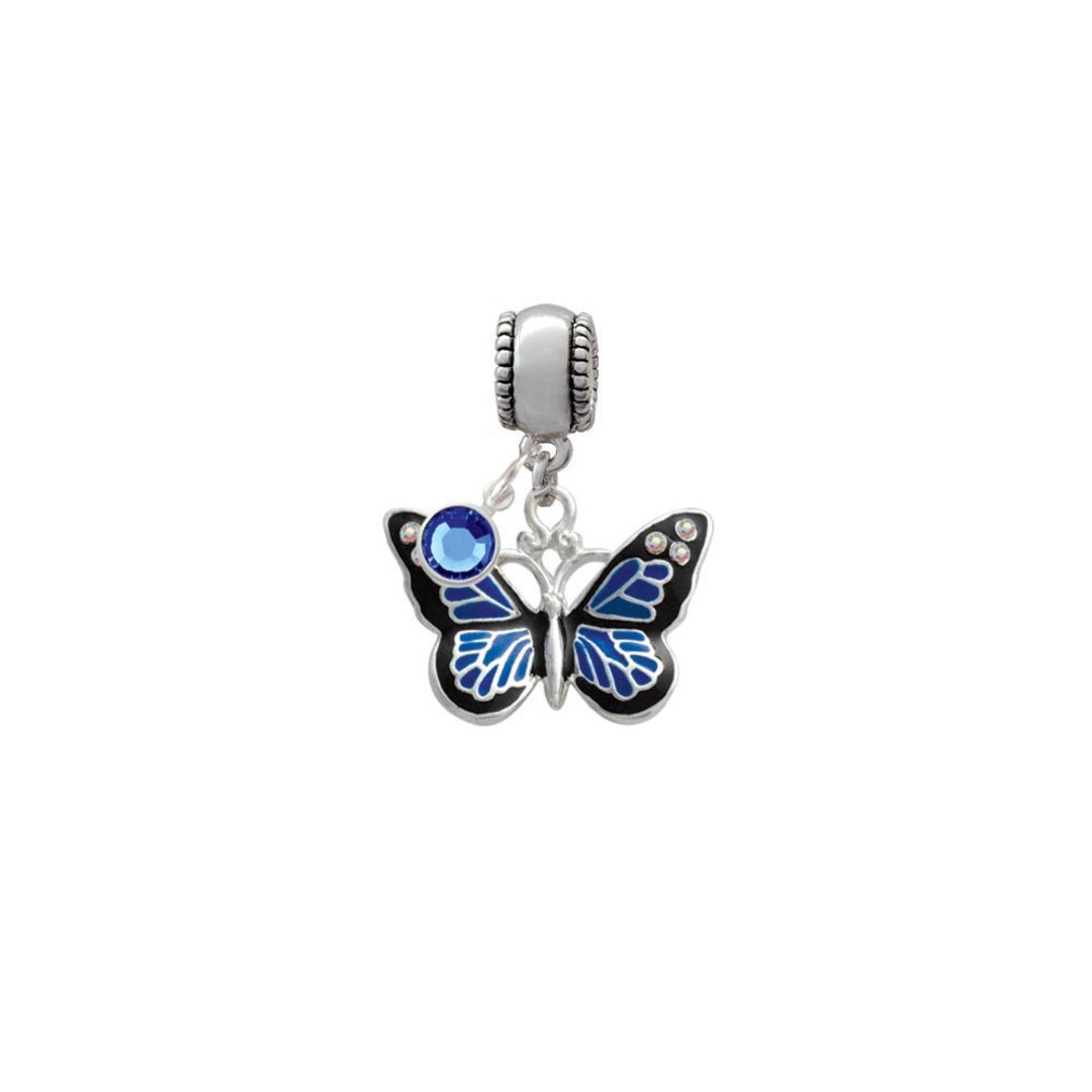 Enamel Blue Butterfly Charm Bead With Crystal Dangle-pendant-planner ...