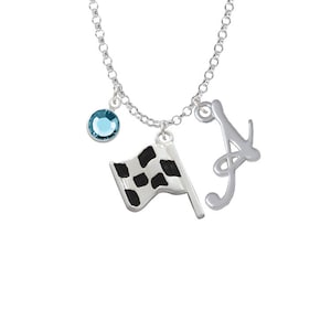 Checkered Racing Flag Charm Necklace - Personalized Initial Jewelry ...
