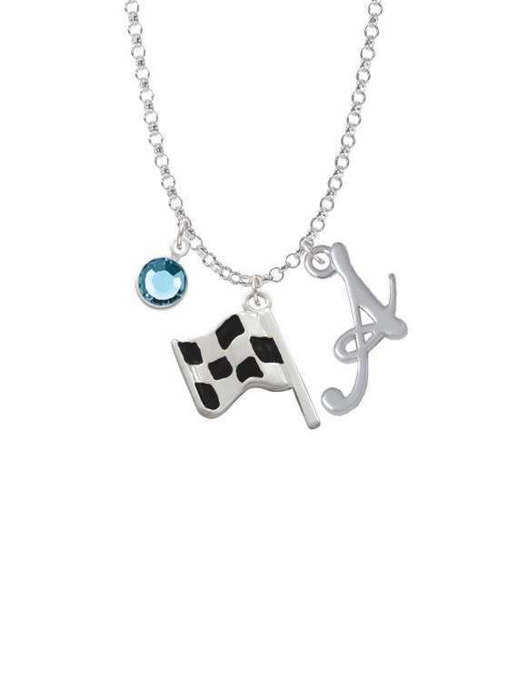 Checkered Racing Flag Charm Necklace Personalized Initial | Etsy