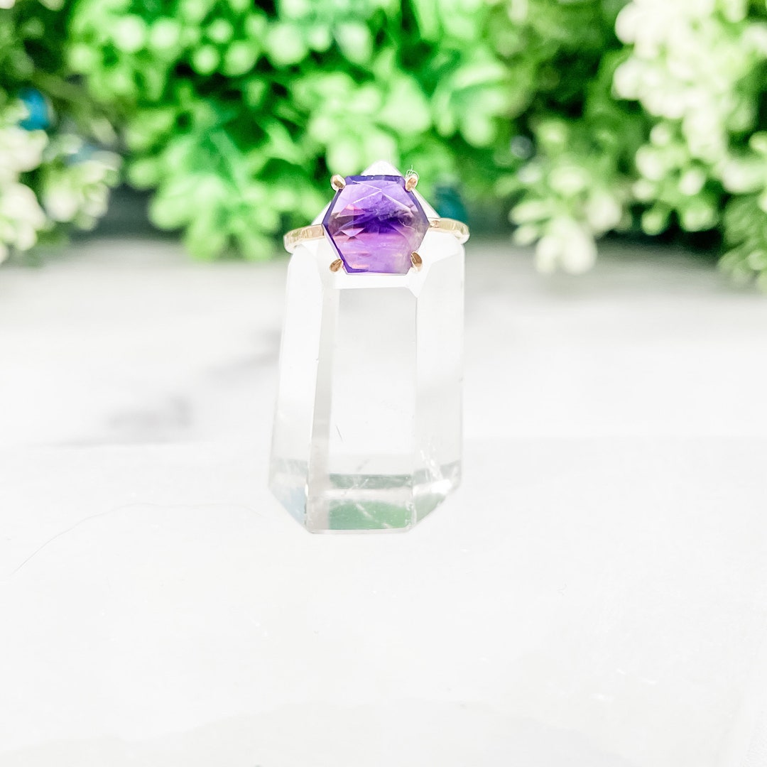 Amethyst Hexagon Ring: Rose Cut Gemstone, Gold Jewelry - Etsy