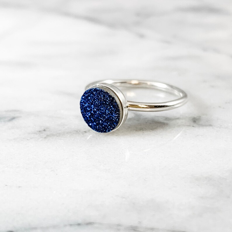 Cobalt blue druzy ring round druzy jewelry hammered ring | Etsy
