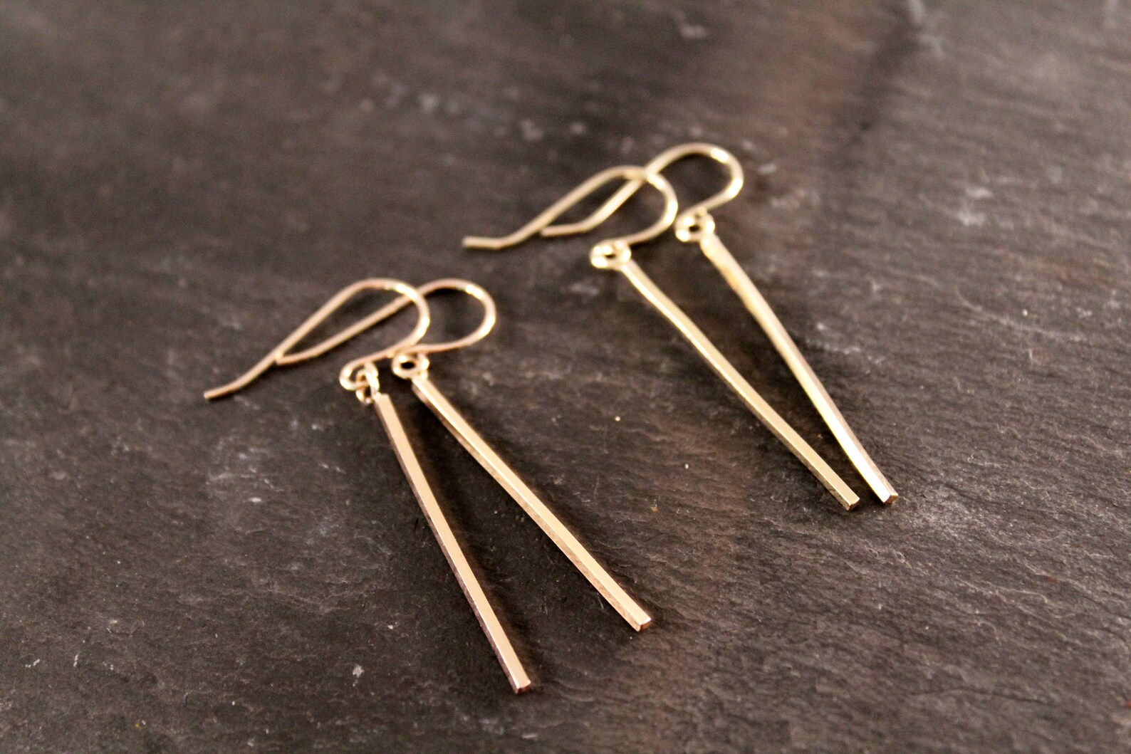 Smooth Vertical Bar Dangle Earrings gold Rose Gold Sterling - Etsy