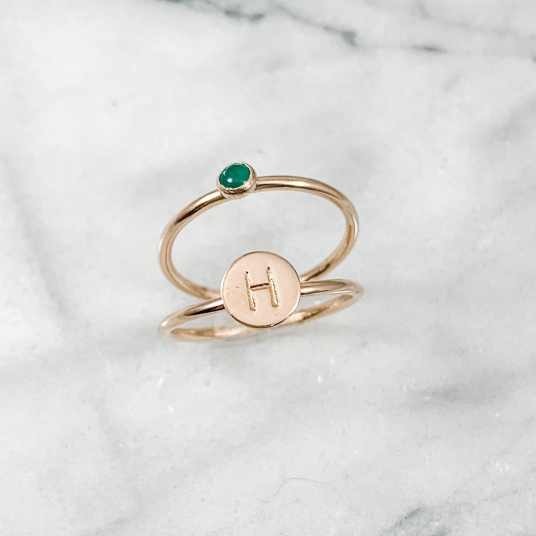 Intial and Birthstone Ring Set, Sterling Silver Ring, Birthstone ...