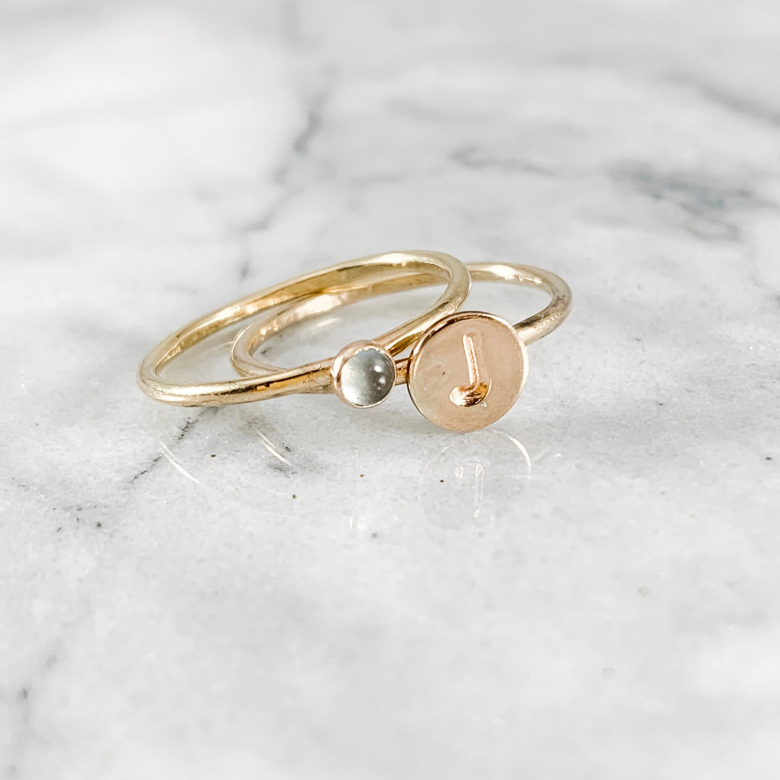 Intial and Birthstone Ring Set Sterling Silver Ring - Etsy