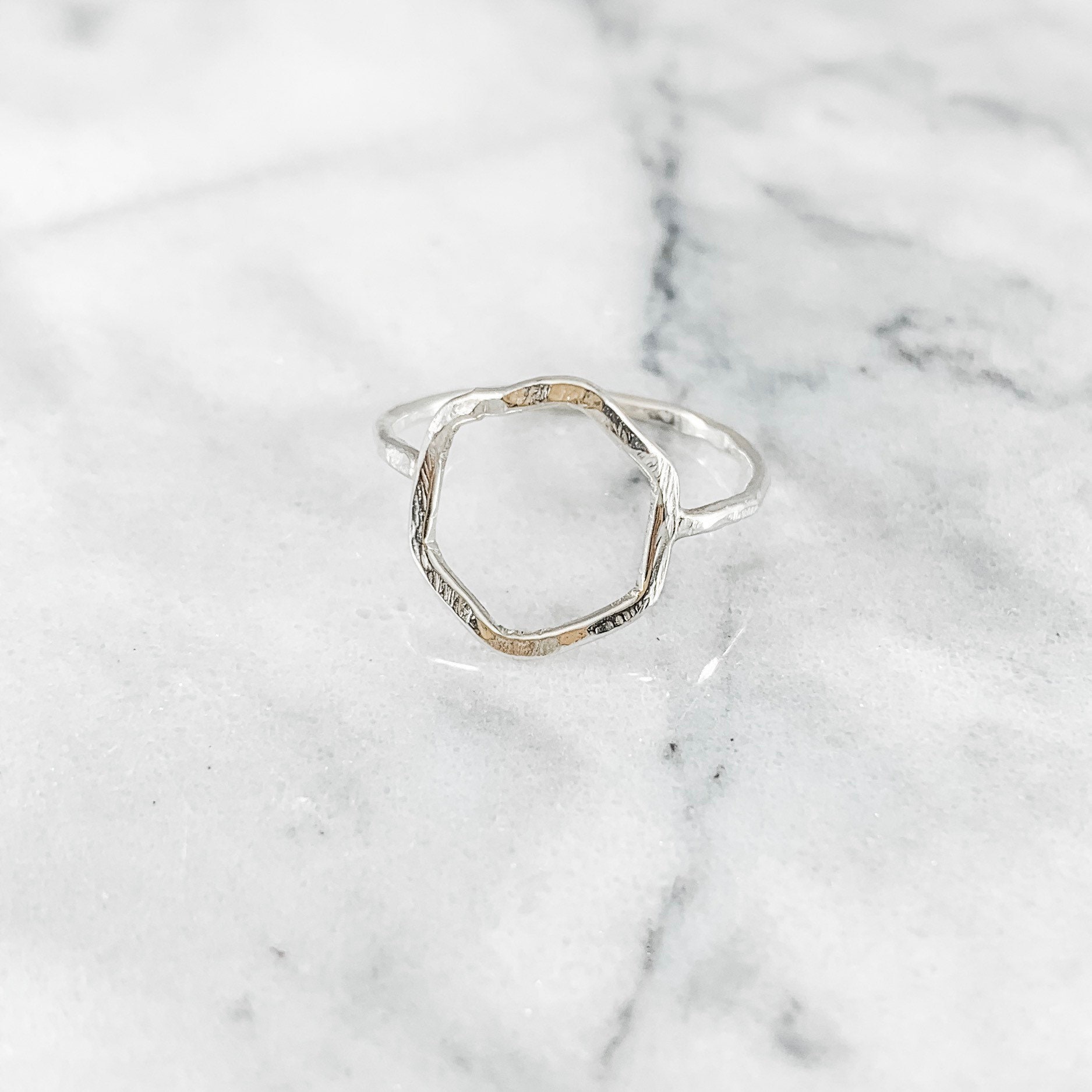 Hammered Hexagon Ring: Sterling Silver Geometric Open Ring - Etsy