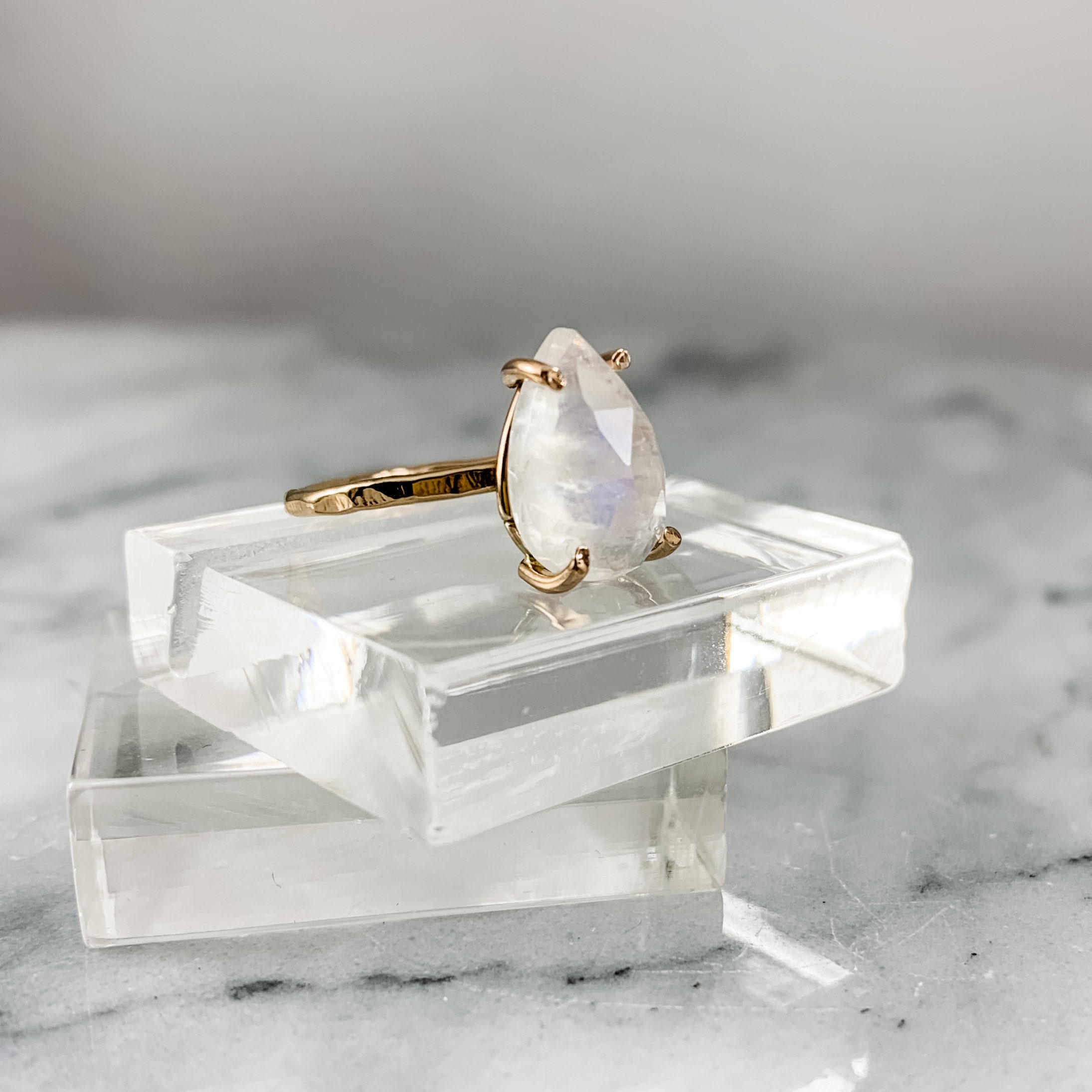 Rainbow Moonstone Pear Engagement Ring Rose Gold Moonstone | Etsy