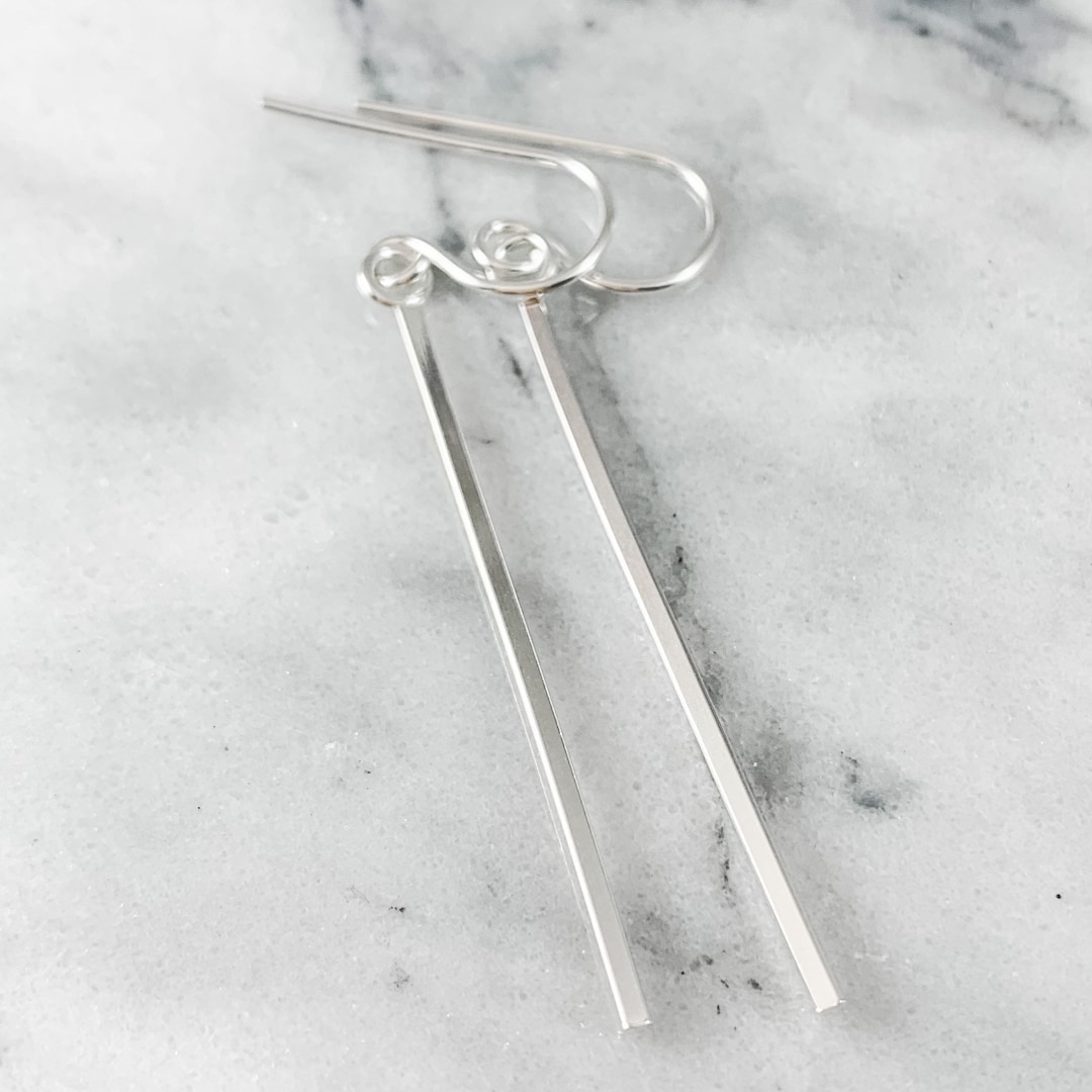 Smooth Vertical Bar Dangle Earrings (gold Rose Gold Sterling Silver ...