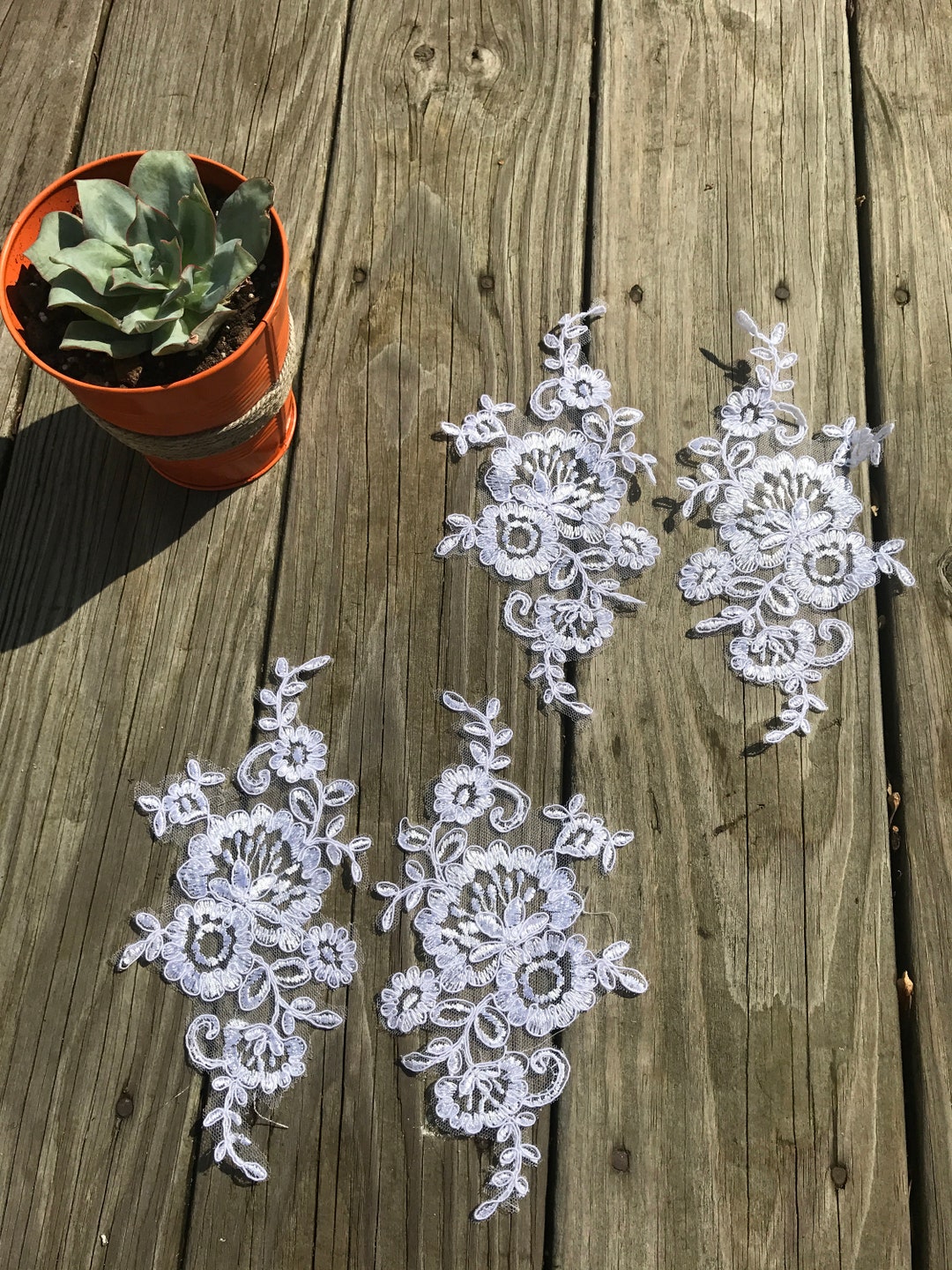 A90 Lace Appliques ,wedding Applique, TWO PAIRS White Color Lace ...