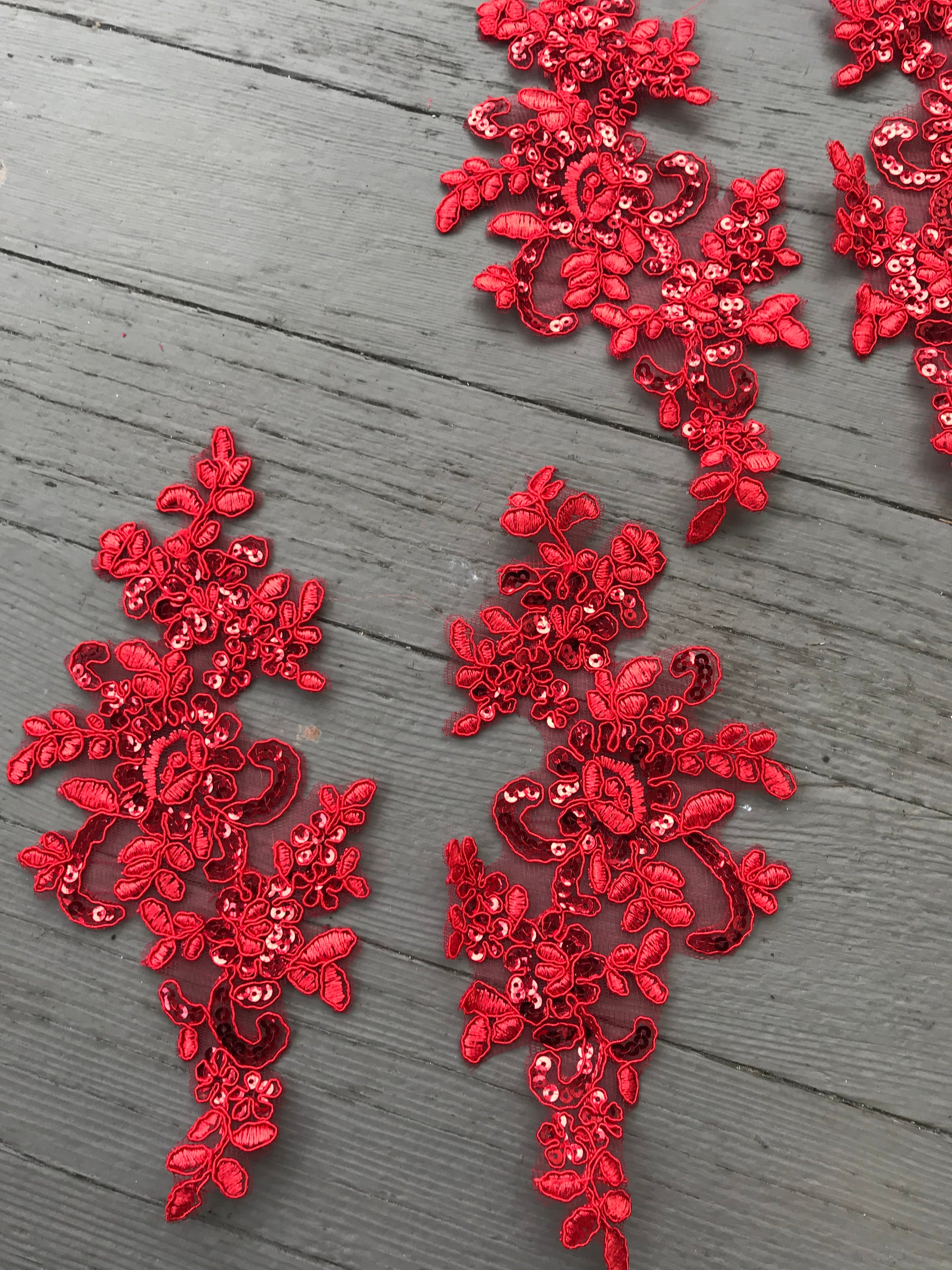 115 Red Color With Sequin Lace Appliques: Embroidered Wedding Dress ...
