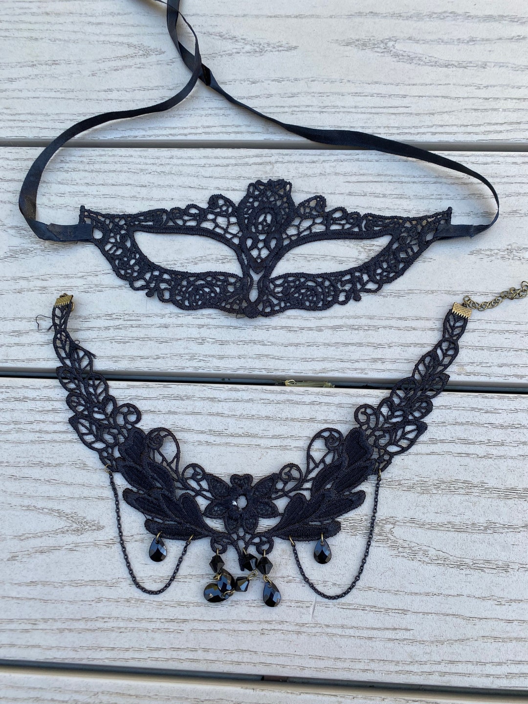 Black Soft Lace Mask, With Black Soft Lace Nacklace Set , Embroidery ...