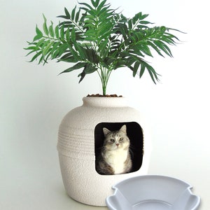 Artistic Hand-textured Tuscany Hidden Litter Box - Linen White ...