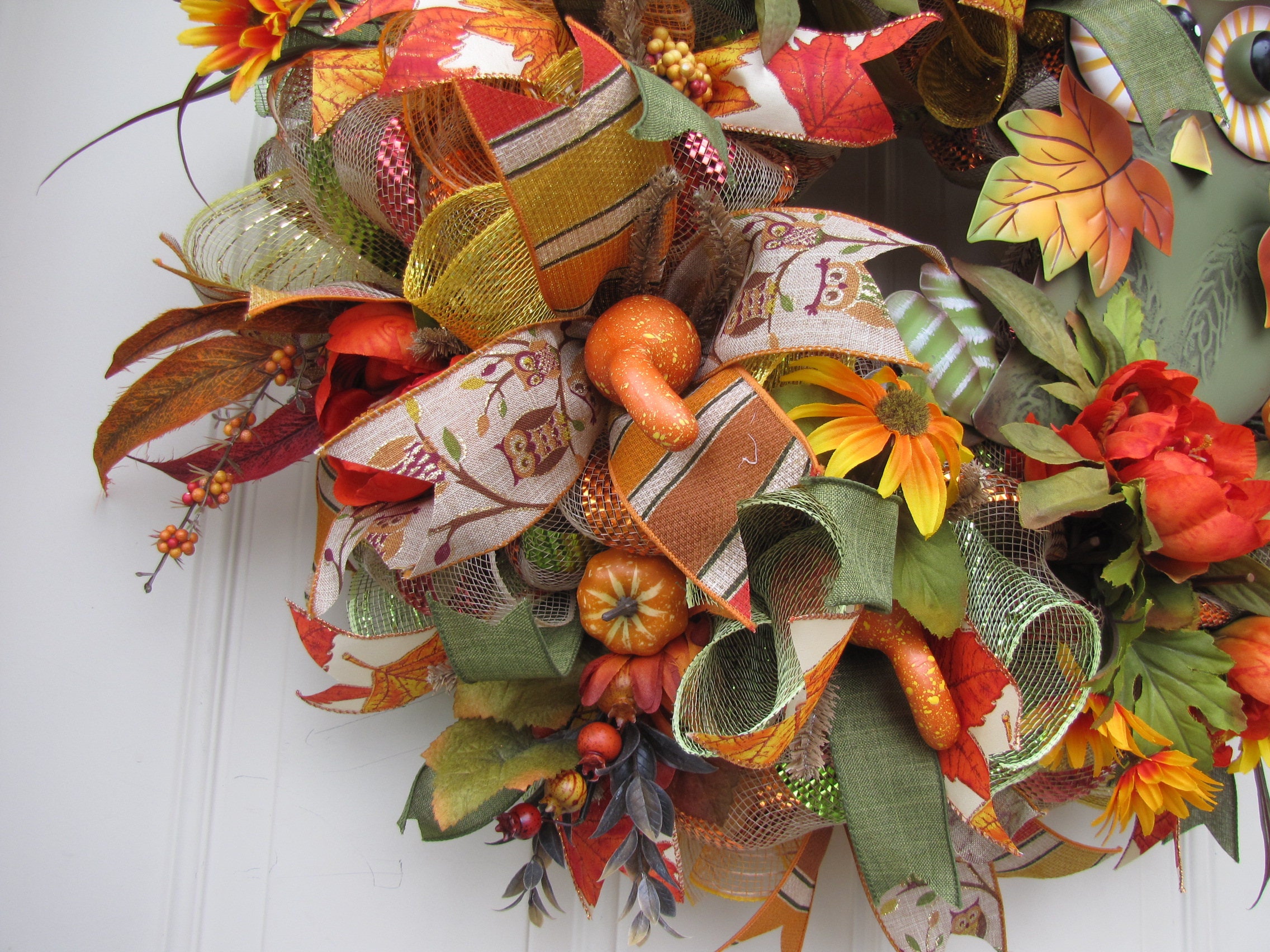 Owl Fall Wreath Thanksgiving Wreath Deco Mesh Wreath Front | Etsy