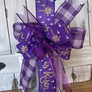 Easter Wreath Bow, He is Risen Easter Bow, Easter Decor, Easter Lantern Topper, Wreath Bow ...