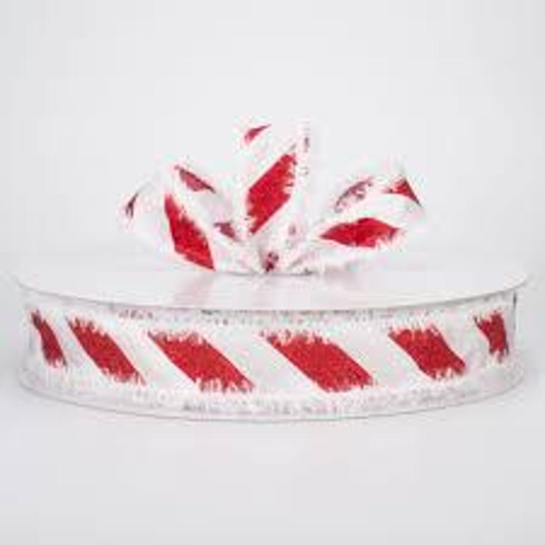 Red Christmas Ribbon Candy Cane Ribbon Christmas Ribbon Wire Ribbon Red ...