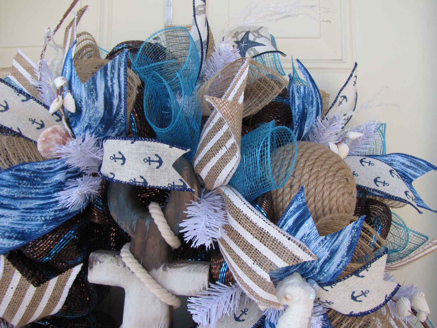 Summer Wreath Deco Mesh Beach Wreath Nautical Wreath Front | Etsy