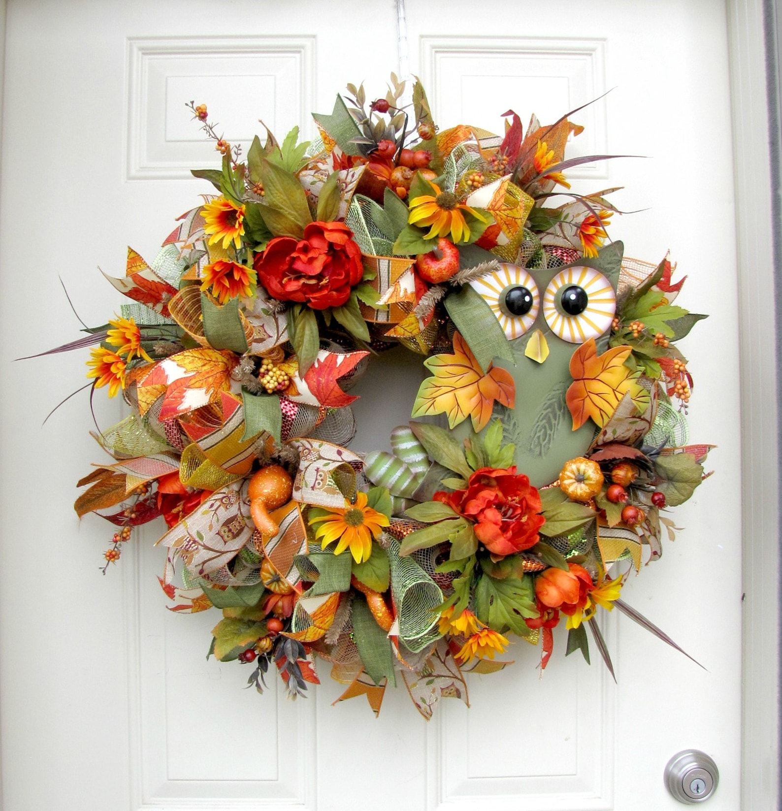 Owl Fall Wreath Thanksgiving Wreath Deco Mesh Wreath Front | Etsy