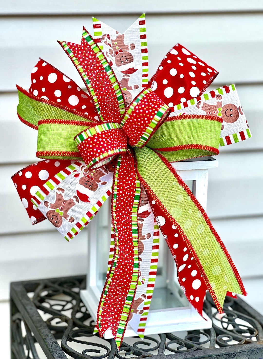 Gingerbread Christmas Bow, Gingerbread Man Lantern Topper or Wreath Bow ...