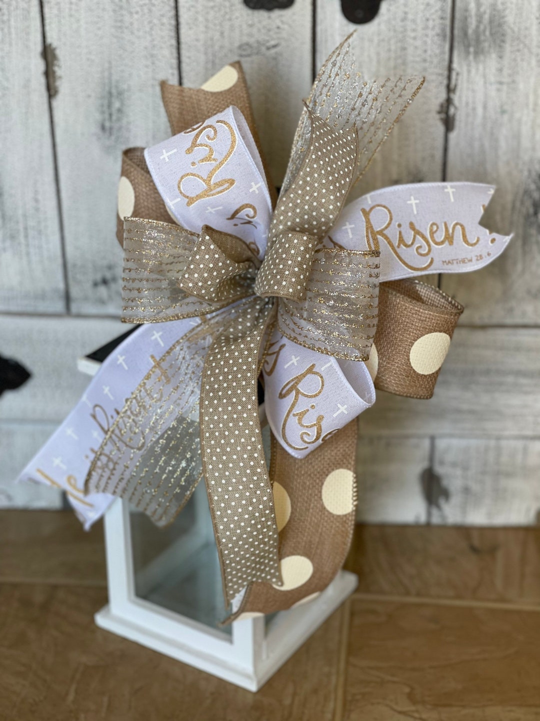 Easter Bow, He is Risen Easter Bow, Easter Decor, Easter Lantern Topper ...