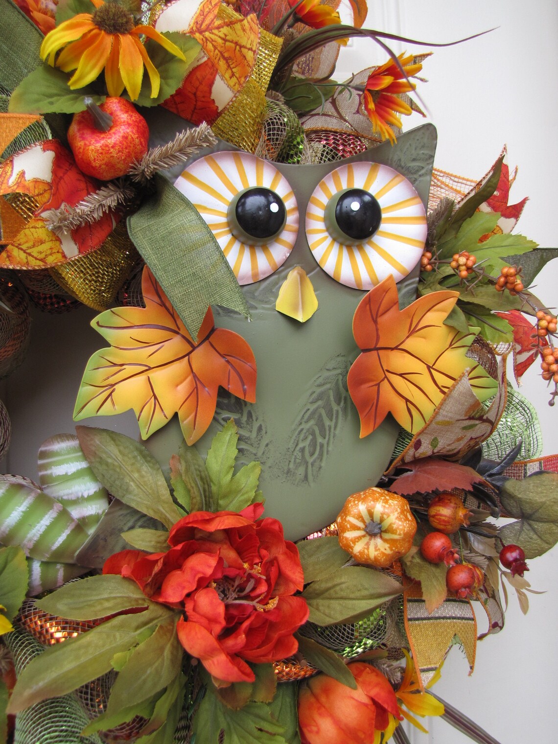 Owl Fall Wreath Thanksgiving Wreath Deco Mesh Wreath Front | Etsy