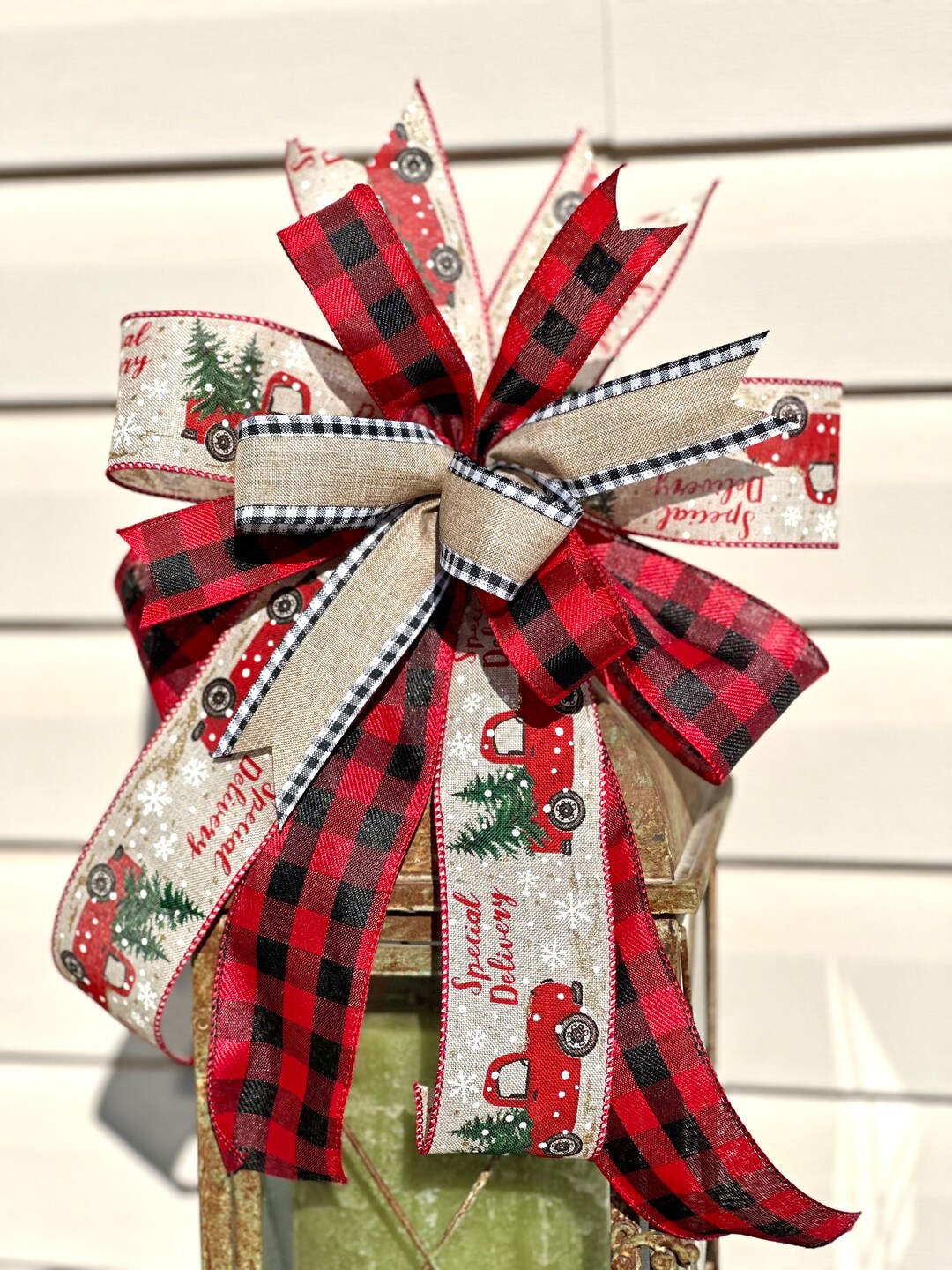 Christmas Decor, Bow for Lantern, Tree Topper Bow, Christmas Bow ...