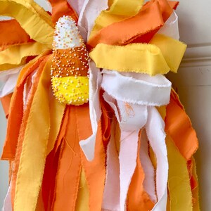 Rag Bow, Halloween Rag Bow, Candy Corn Bow, Shabby Chic Bow for Wreath ...