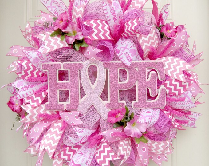 Breast Cancer Awareness Deco Mesh Ribbon Indoor Outdoor Wreath! - Etsy