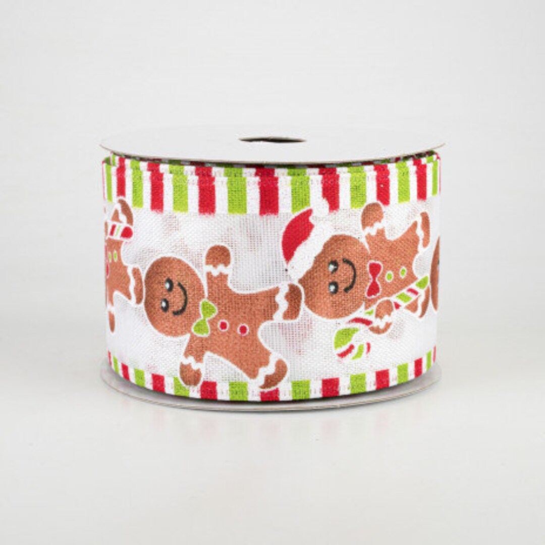 Wired Ribbon - White Gingerbread Ribbon- Gingerbread Ribbon - Christmas ...