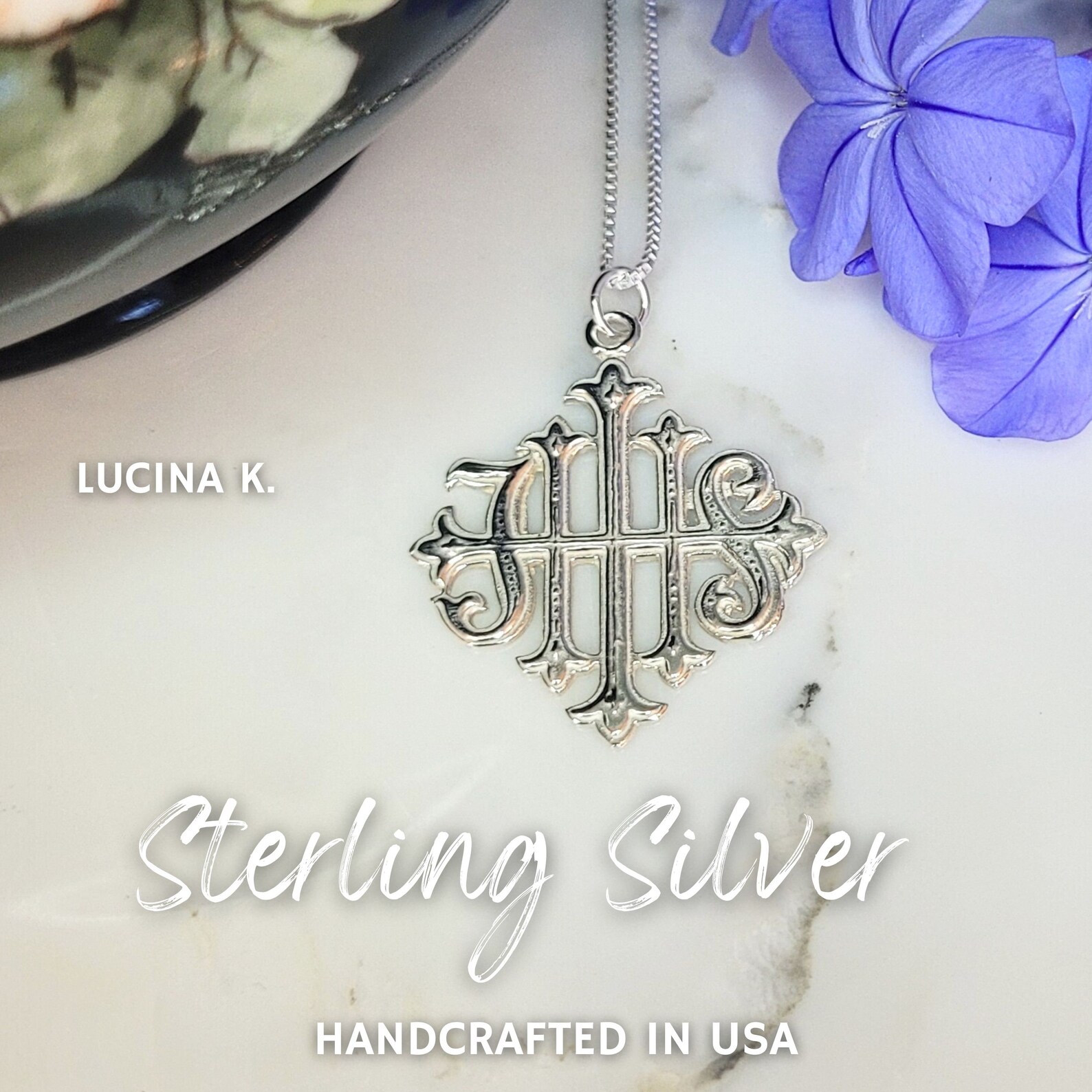 Christogram IHS Cross Sterling Silver Necklace Ancient Christian Symbol ...