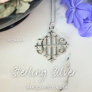 Christogram IHS Cross Sterling Silver Necklace Ancient Christian Symbol ...