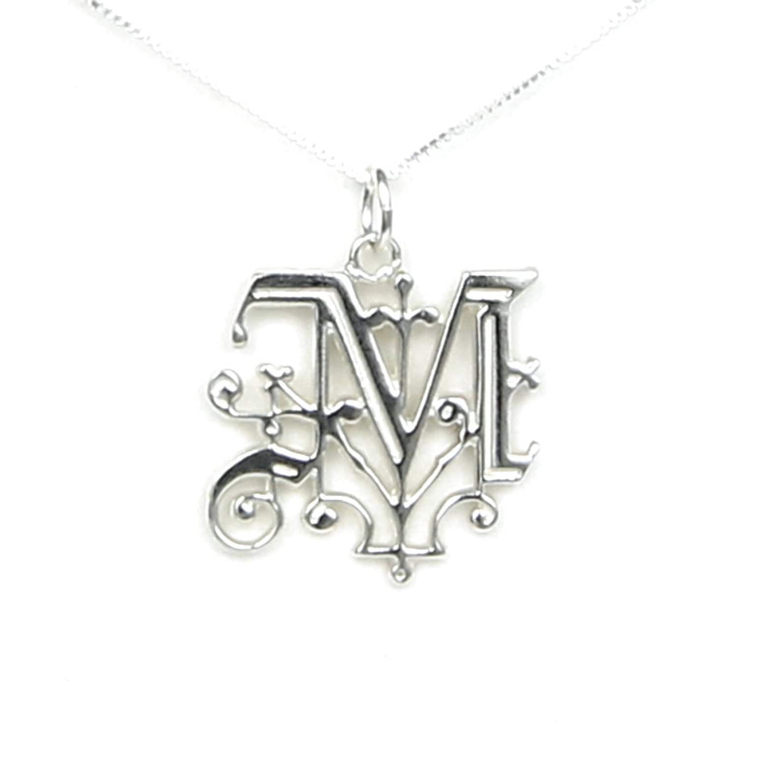 Collier en argent sterling massif lettre initiale M Fabriqué à la main ...