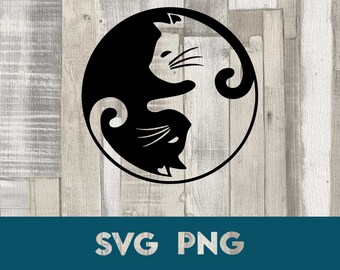 Cat Kitties Ying Yang Cuddle Silhouette Stencil Cricut Svg - Etsy