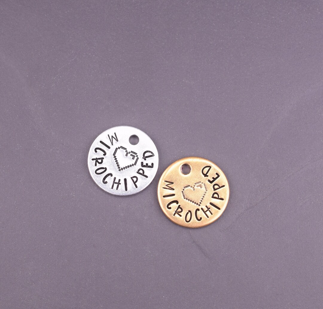 Microchip Dog Tag, Microchipped Tag, Hand Stamped Pixel Heart Micro ...