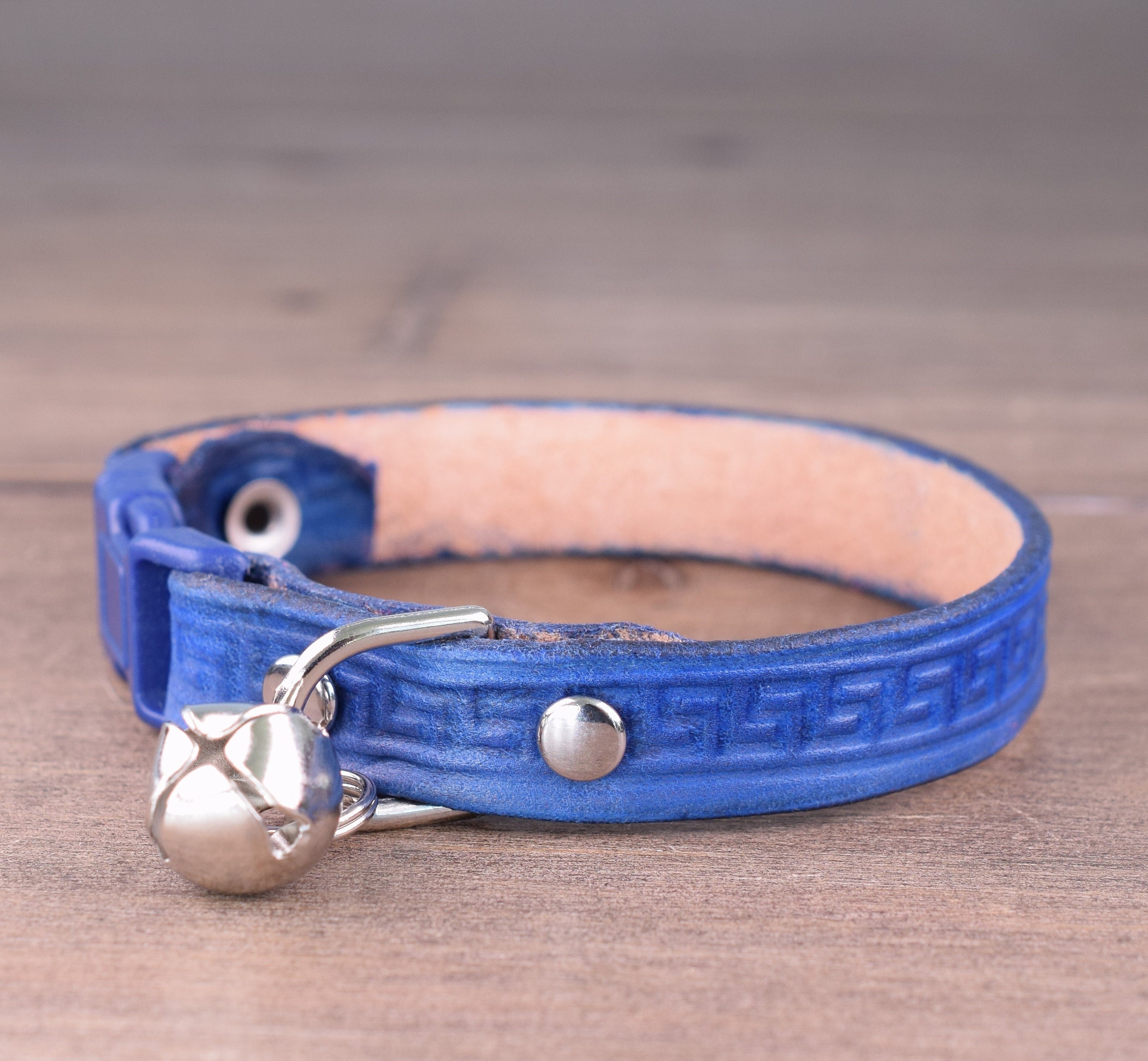 Leather Cat Collar Greek Keys Cat Collar Safe Breakaway Cat | Etsy