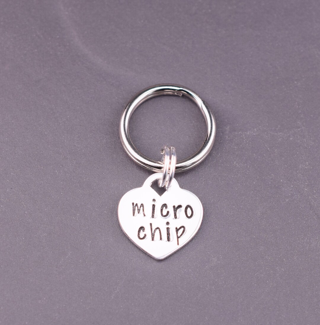 Tiny Microchip Dog Tag, Microchipped Tag, Hand Stamped Heart, Micro ...