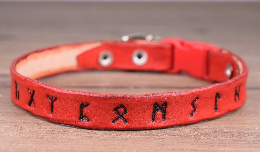 Norse Runes Leather Cat Collar Custom Cat Collars Safety Cat Collar ...