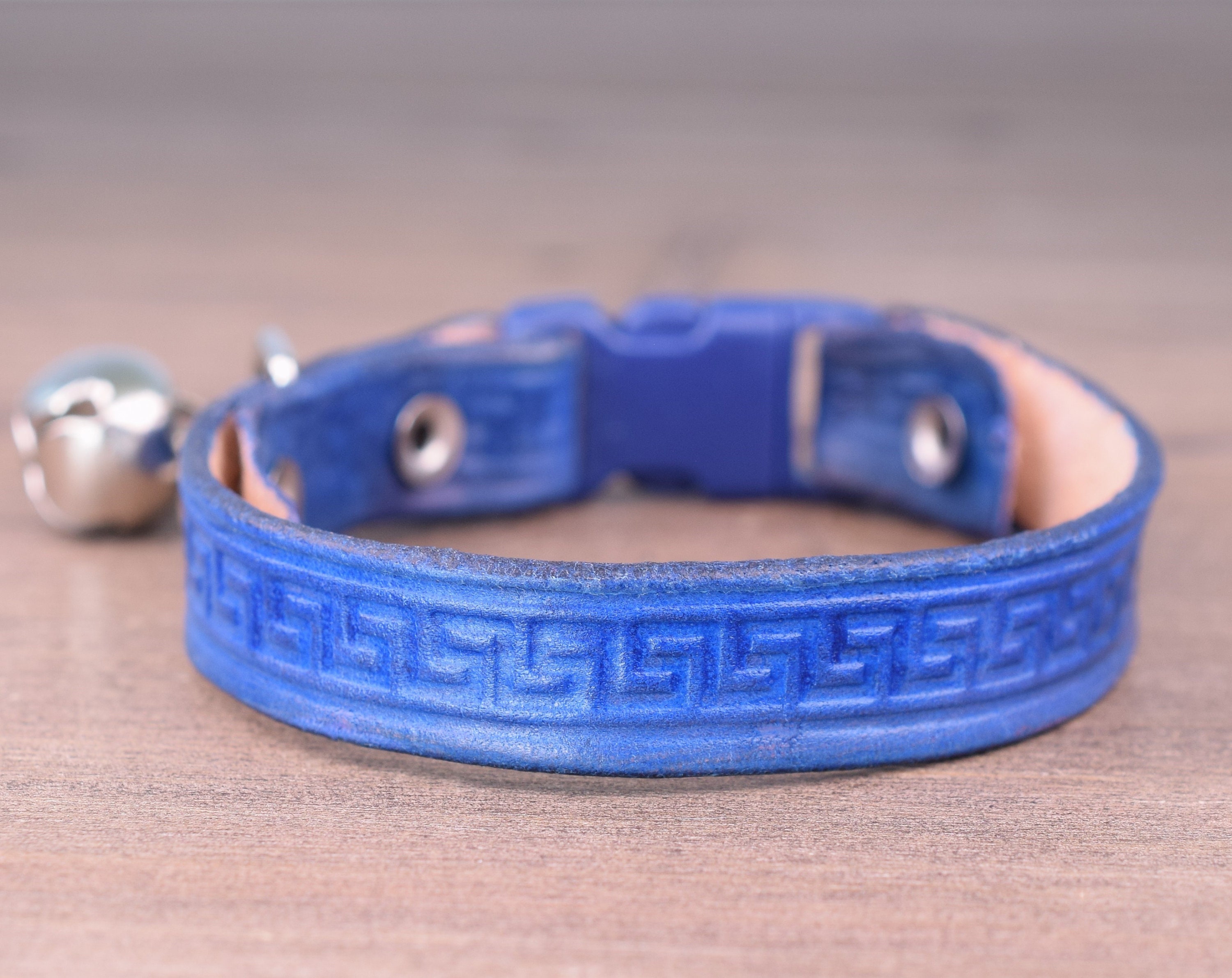 Leather Cat Collar Greek Keys Cat Collar Safe Breakaway Cat | Etsy