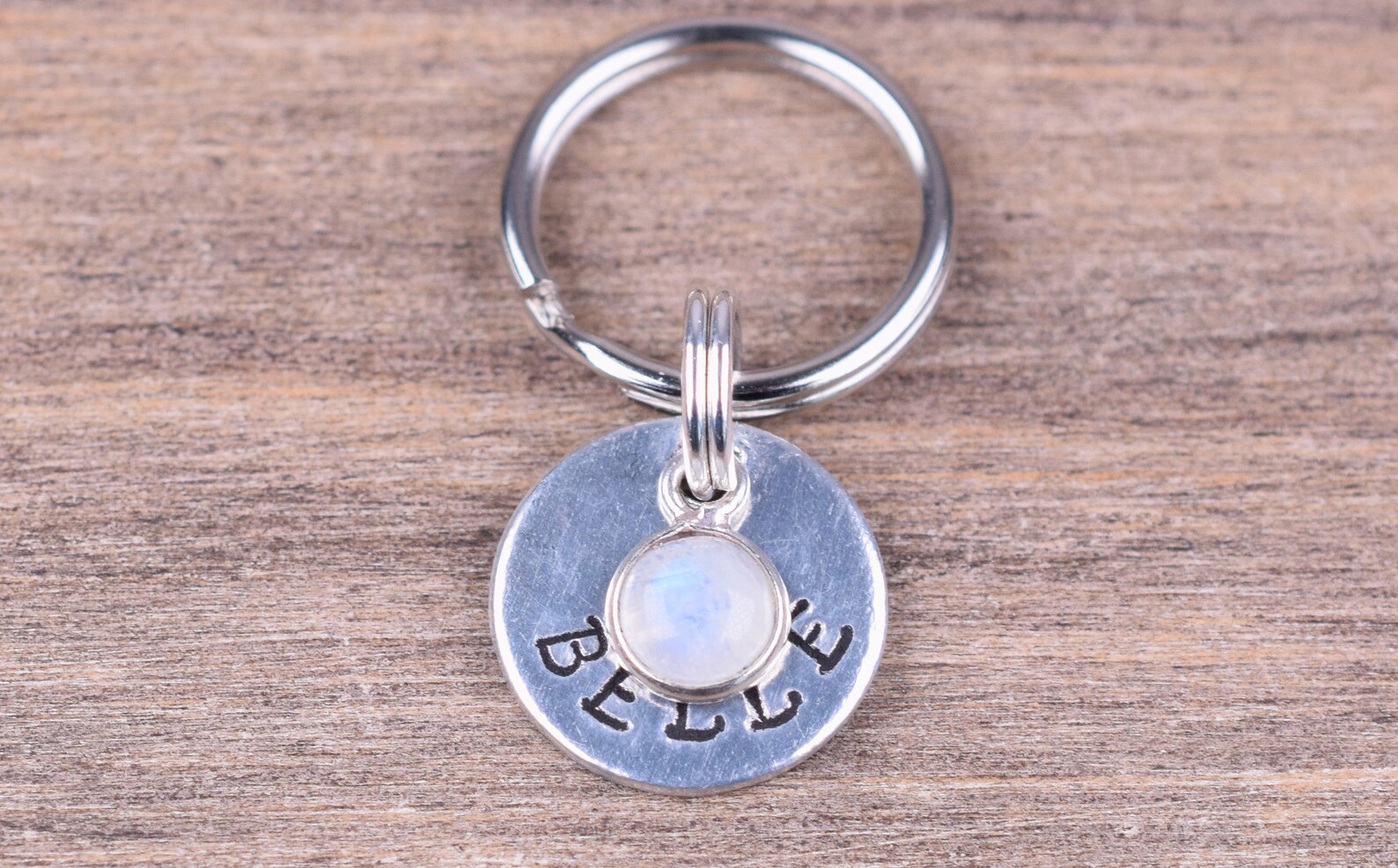 Tiny Pet ID Tag With a Rainbow Moonstone Charm Cat Tag - Etsy