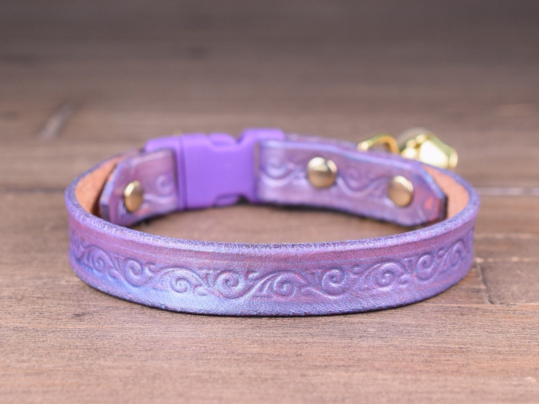 Leather Cat Collar, Floral Cat Collar With Bell, Handmade Vines Cat ...