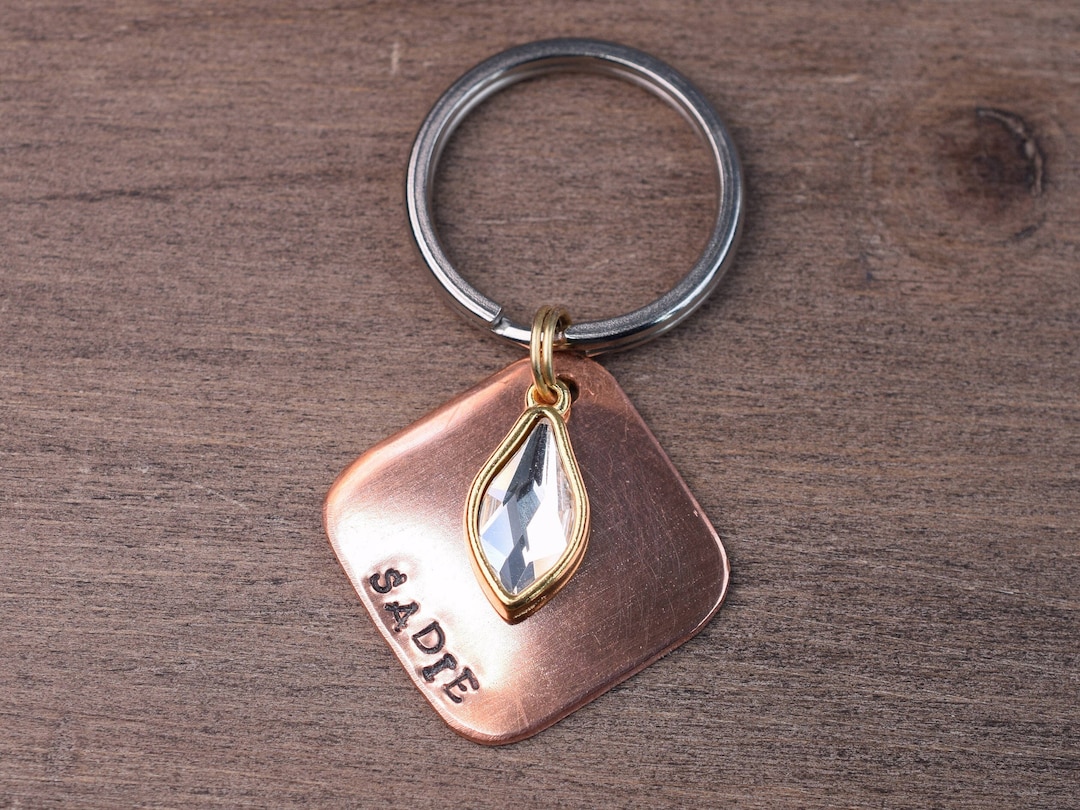 Fancy Copper Dog Id Tag With a Crystal Charm, Custom Dog Tags for Dogs ...