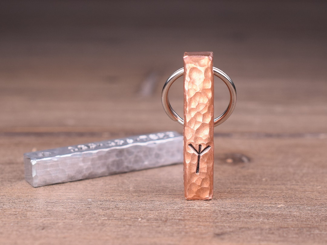 Rune Dog Tag, Hammered Metal Bar Dog Tag With Custom Name and Phone ...