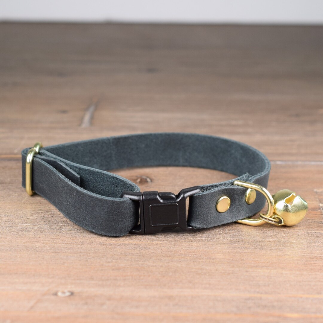 Leather Cat Collar, Distressed Black Leather Collar for Cats, Custom ...