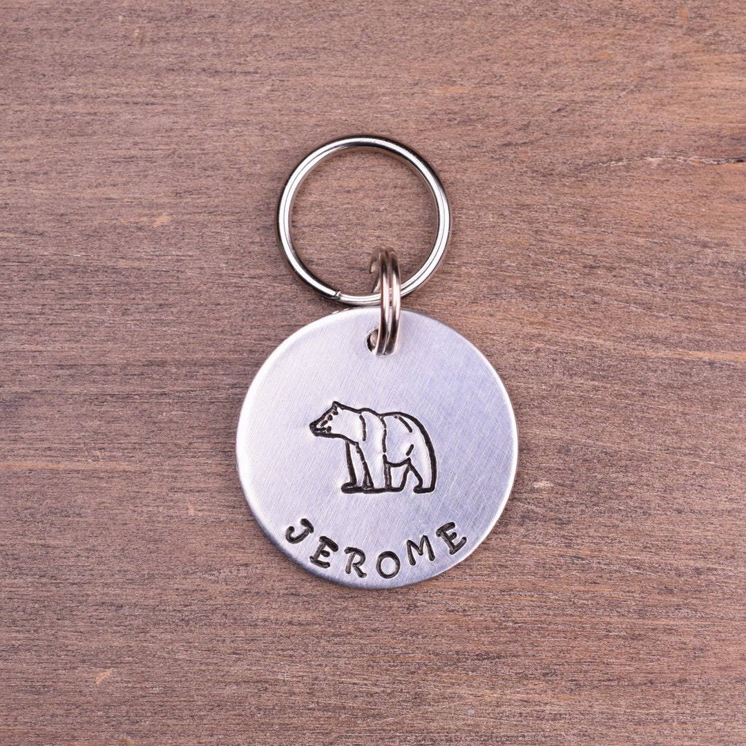 Personalized Dog Tag With a Bear Design, Hand Stamped Grizzly Bear Dog ...
