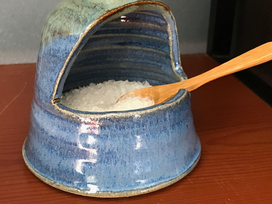 Salt Pig Salt Cellar Large Soft Blue and Cappuccino - Etsy