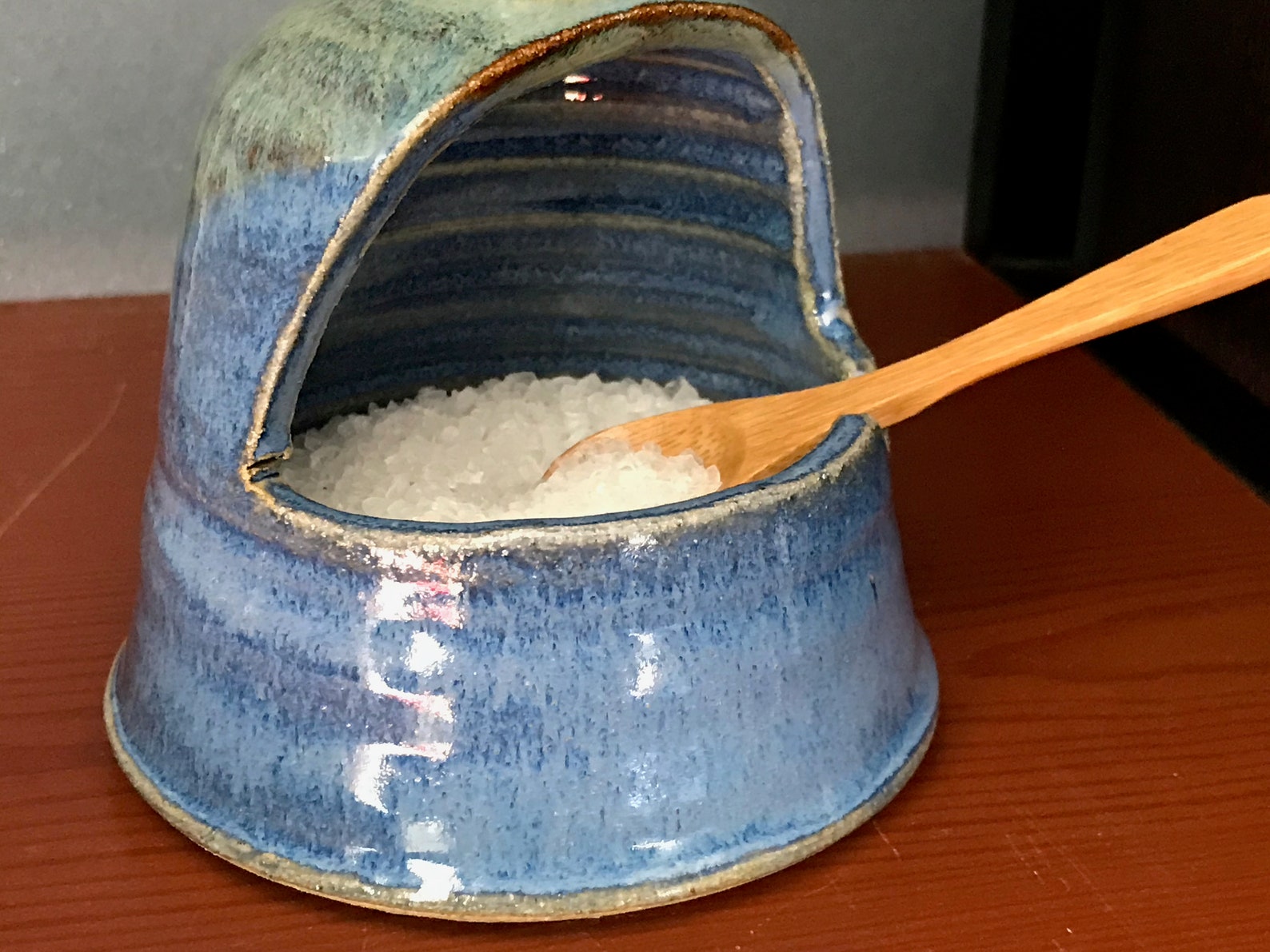 Salt Pig Salt Cellar Large Soft Blue and Cappuccino - Etsy