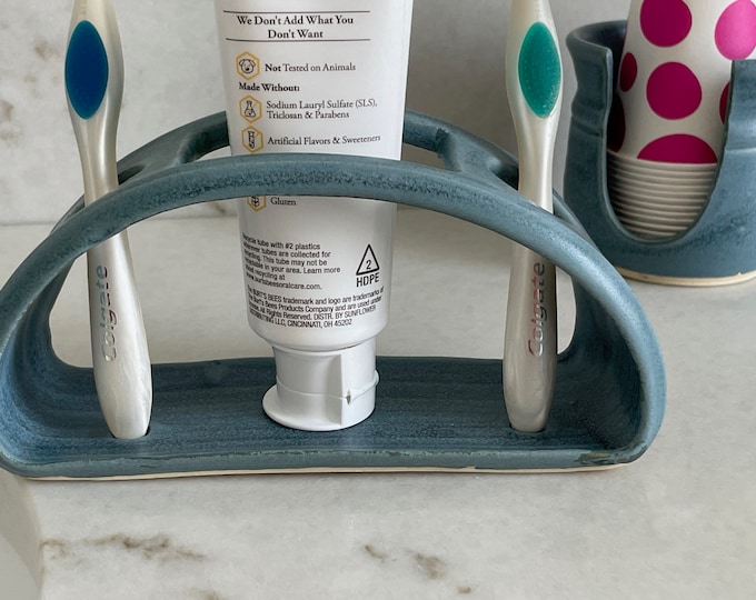 Toothbrush Toothpaste Holder Slate Blue 2 Brushes and Toothpaste - Etsy