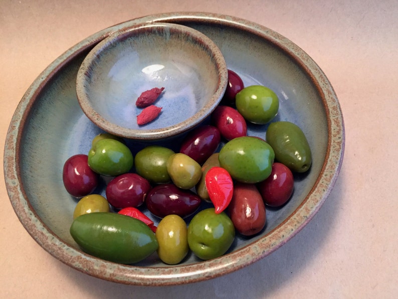 Stoneware Olive Server Cherry Server - Lapis Blue and Cappuccino Brown ...