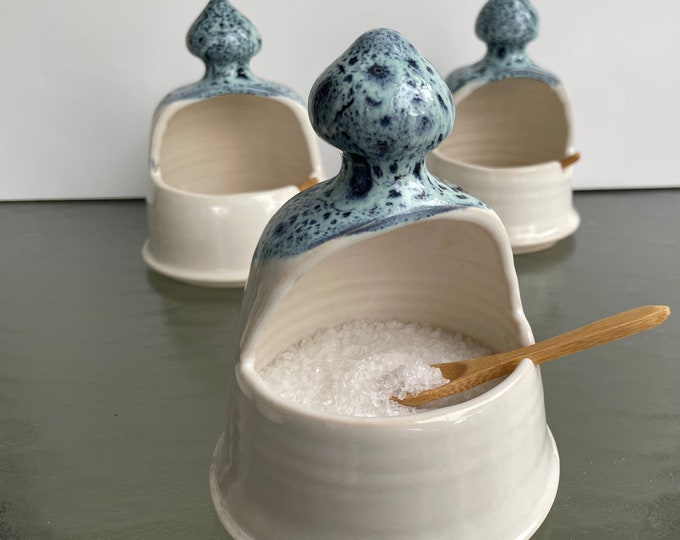 Large Salt Pig/salt Cellar - White and Bright Peacock Blue - Etsy